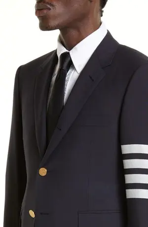 Thom Browne 4-bar Mélange Wool Sport Coat - Navy