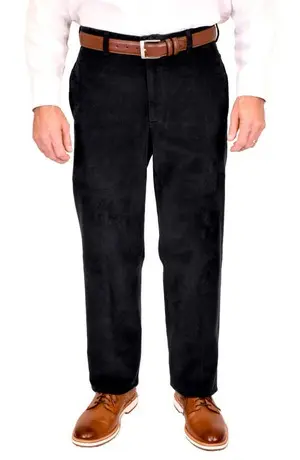 Berle Flat Front Corduroy Trousers - Black