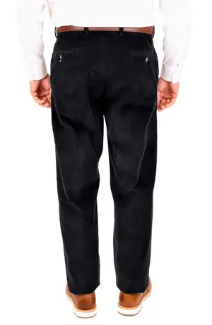Berle Flat Front Corduroy Trousers - Black