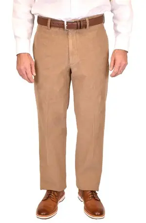 Berle Flat Front Corduroy Trousers - Khaki