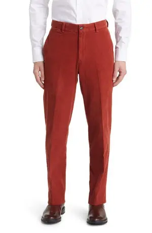 Berle Flat Front Corduroy Trousers - Rust