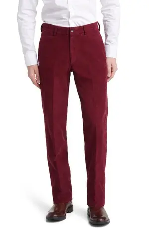 Berle Flat Front Corduroy Trousers - Wine