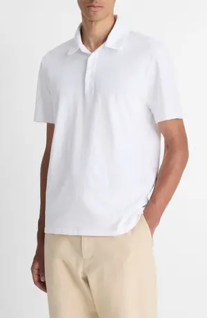 Vince Regular Fit Garment Dyed Cotton Polo - Optic White