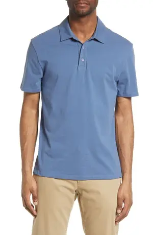 Vince Regular Fit Garment Dyed Cotton Polo Smoke Blue