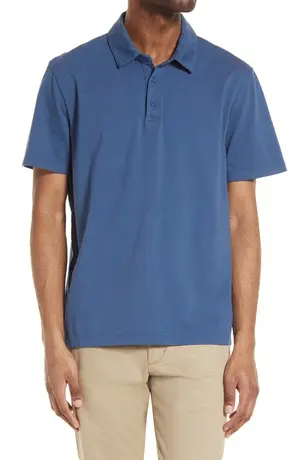Vince Regular Fit Garment Dyed Cotton Polo Washed Brisk Blue