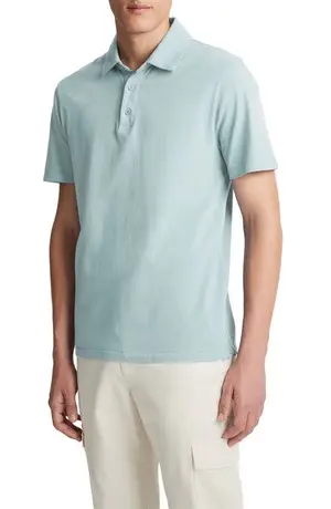 Vince Regular Fit Garment Dyed Cotton Polo Washed Ceramic Blue