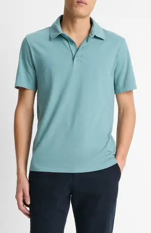 Vince Regular Fit Garment Dyed Cotton Polo Washed Lagoon