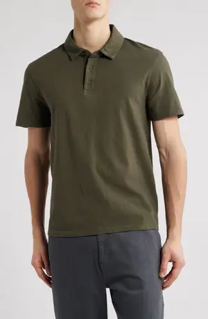Vince Regular Fit Garment Dyed Cotton Polo Washed Olive Leaf