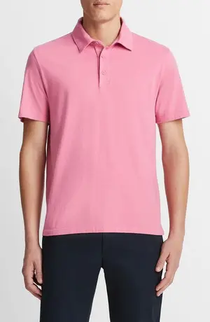 Vince Regular Fit Garment Dyed Cotton Polo Washed Pink Blaze