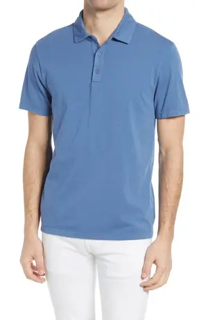 Vince Regular Fit Garment Dyed Cotton Polo Washed Tahoe Blue