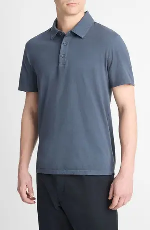 Vince Regular Fit Garment Dyed Cotton Polo Washed Venice Blue
