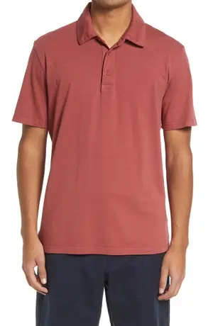 Vince Regular Fit Garment Dyed Cotton Polo Washed Wild Barberry