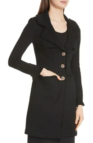 St. John Collection Fringed Wool Blend Milano Piqué Knit Topper