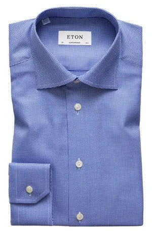 Eton Houndstooth Dress Shirt - Blue