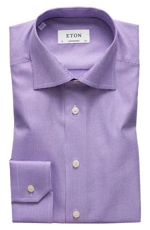 Eton Houndstooth Dress Shirt Purple