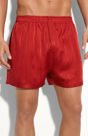 Majestic International Herringbone Stripe Silk Boxer Shorts - Mahogany