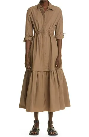 Co Long Sleeve Tiered Shirtdress