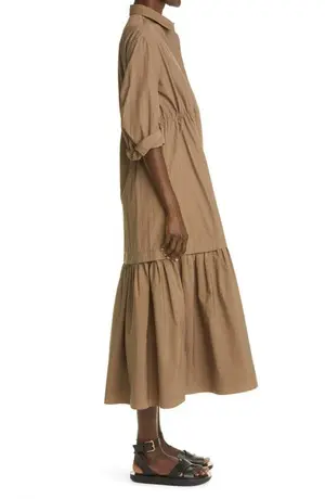 Co Long Sleeve Tiered Shirtdress