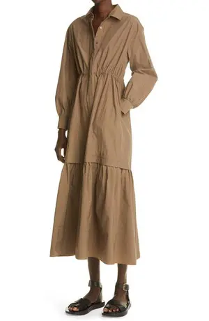Co Long Sleeve Tiered Shirtdress