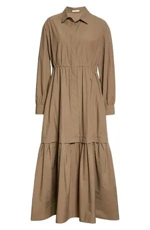 Co Long Sleeve Tiered Shirtdress