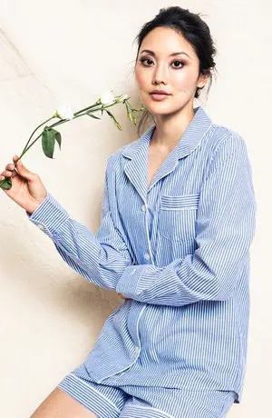 PETITE PLUME Seersucker Stripe Short Pajama Set - Blue