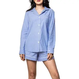 PETITE PLUME Seersucker Stripe Short Pajama Set Blue
