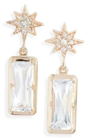 Anzie Starburst White Topaz Drop Earrings - Yellow Gold/white