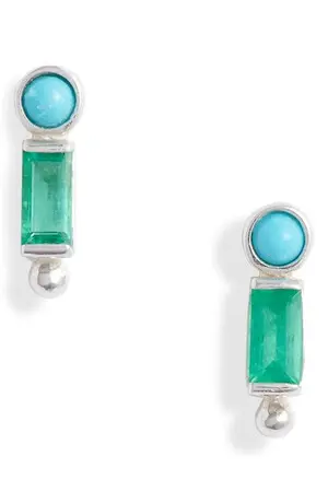 Anzie Dew Drop Bezel Stud Earrings - Silver/ Green/ Blue