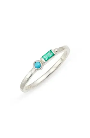 Anzie Cleo Emerald & Turquoise Ring - Silver/green/blue