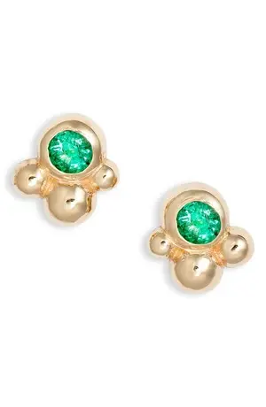 Anzie Bonheur Bubbling Brook 14k Gold Stud Earrings - Yellow Gold/green