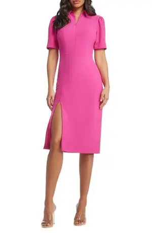 Dress The Population Gloria Front Zip Sheath Dress - Bright Fuchsia