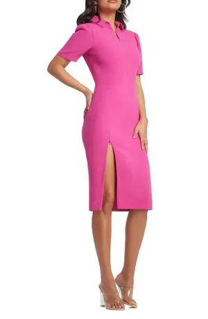 Dress The Population Gloria Front Zip Sheath Dress - Bright Fuchsia