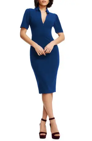Dress The Population Gloria Front Zip Sheath Dress - Cobalt