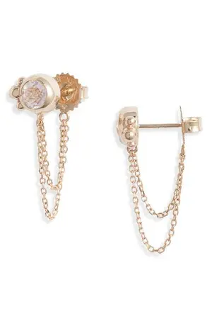 Anzie Bonheur White Topaz Chain Stud Earrings - Yellow Gold/white