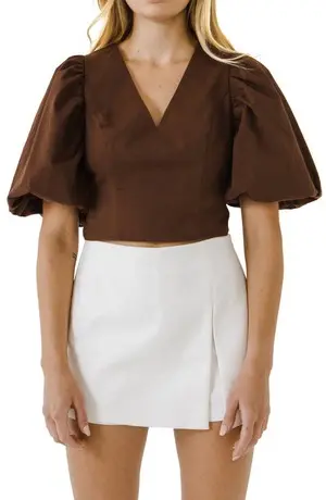 Endless Rose V-Neck Crop Top Brown