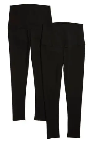ANGEL MATERNITY 2-pack Belly Support Maternity 7/8 Leggings - Black