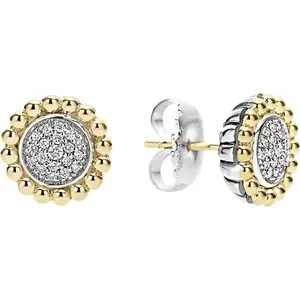 Lagos Diamond Caviar Stud Earrings - Silver/gold