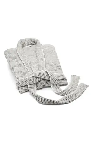 BOLL & BRANCH Organic Cotton Waffle Robe Pewter/white