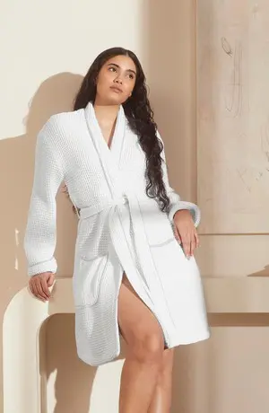 BOLL & BRANCH Organic Cotton Waffle Robe - White/shore