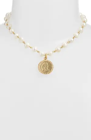 KARINE SULTAN Freshwater Pearl Medallion Necklace