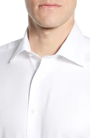 David Donahue Luxury Non-iron Trim Fit Solid Dress Shirt - White