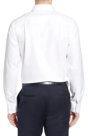 David Donahue Luxury Non-iron Trim Fit Solid Dress Shirt - White