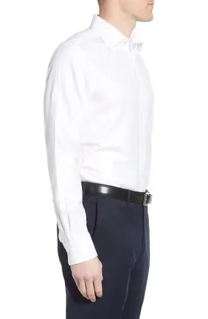 David Donahue Luxury Non-iron Trim Fit Solid Dress Shirt - White