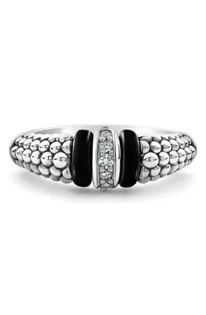 Lagos Caviar Diamond Link Ring - Black