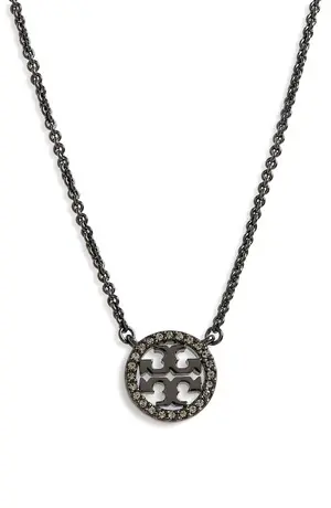 Tory Burch Icon Pavé Pendant Necklace Hematite / Crystal