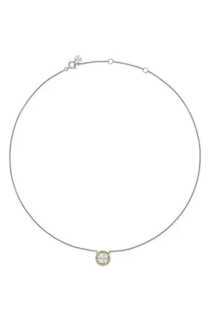 Tory Burch Icon Pavé Pendant Necklace Tory Silver / Olive