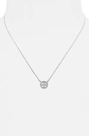 Tory Burch Icon Pavé Pendant Necklace - Tory Silver/crystal