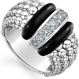 Lagos Caviar Diamond Link Ring - Black