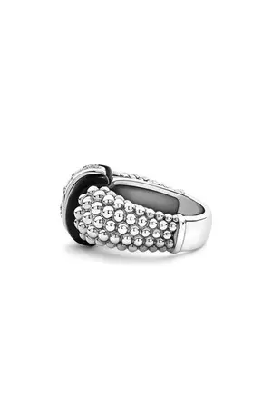 Lagos Caviar Diamond Link Ring - Black