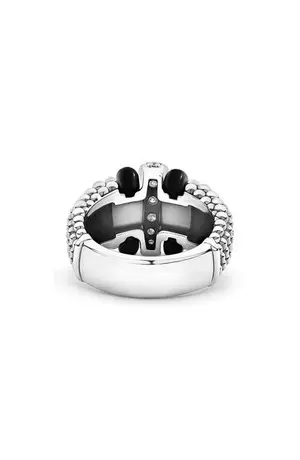 Lagos Caviar Diamond Link Ring - Black